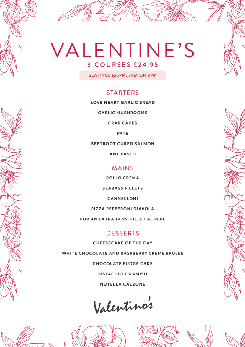 Valentines 2020 - Valentinos Italian Restaurant in Wakefield